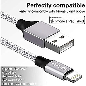 [Apple MFi Certified] 5Pack(3/3/6/6/10FT) iPhone Charger Nylon Braided Fast Charging Lightning Cable Compatible iPhone 14Pro/14/13Pro/13/12Pro/12/11and More-Silver&White