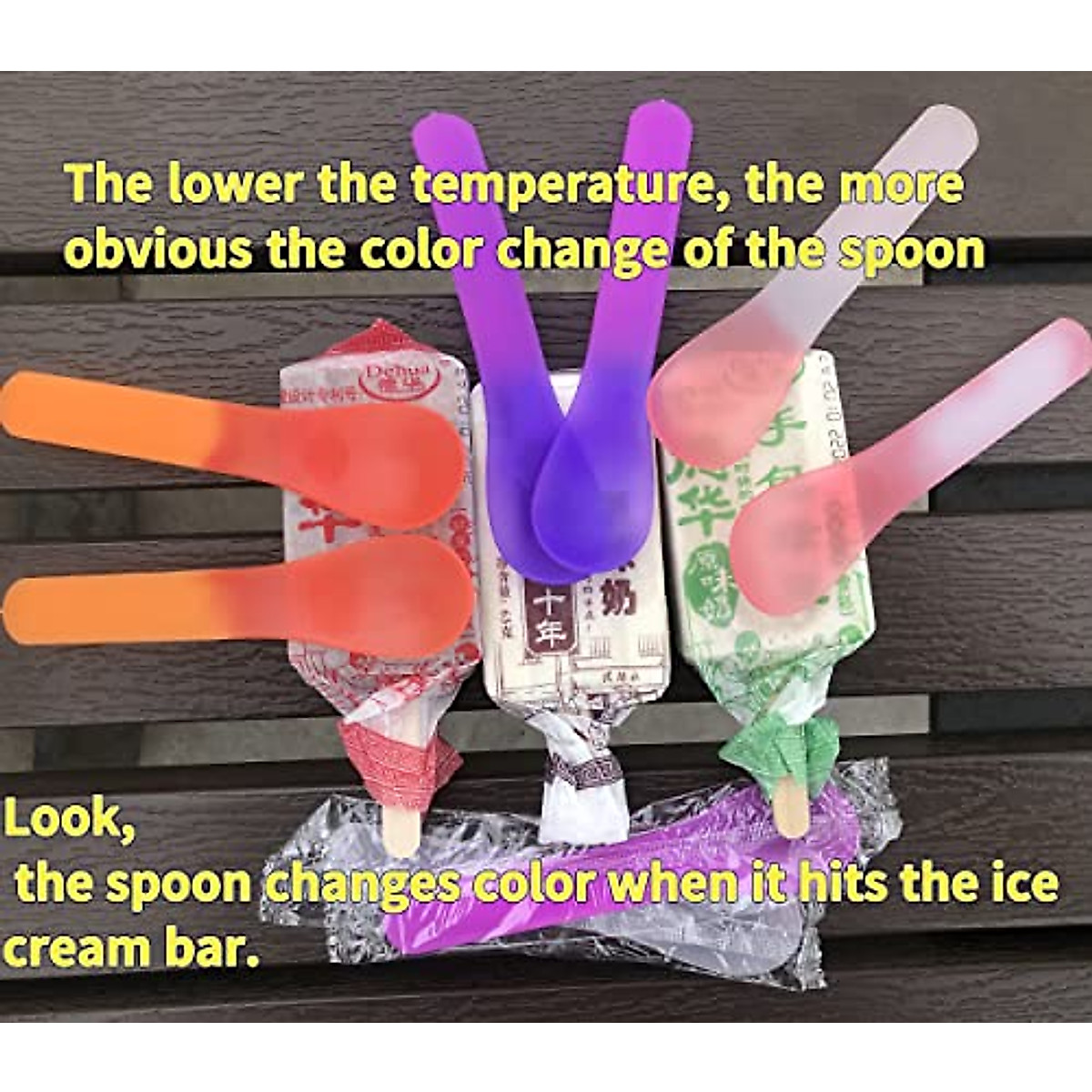 30 Color-Changing Spoons-Pink, Orange, Purple-Birthday Party Spoons-Dessert Spoons-Ice Cream Spoons-Used by preschool children-One-time use or multiple-use-Individually Wrapped!