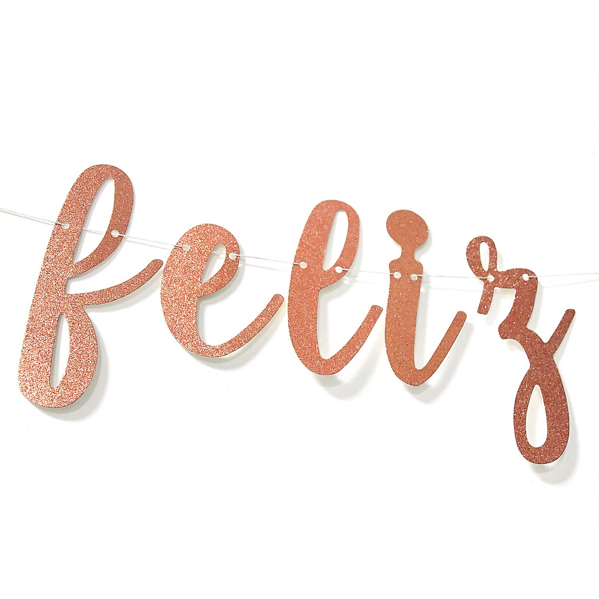 Rose Gold Glitter Feliz Cumpleanos Banner, Bunting Garlands for Celebrating Fiesta Theme/Spanish Birthday/Anniversary Party Decoration (Pre-Strung)