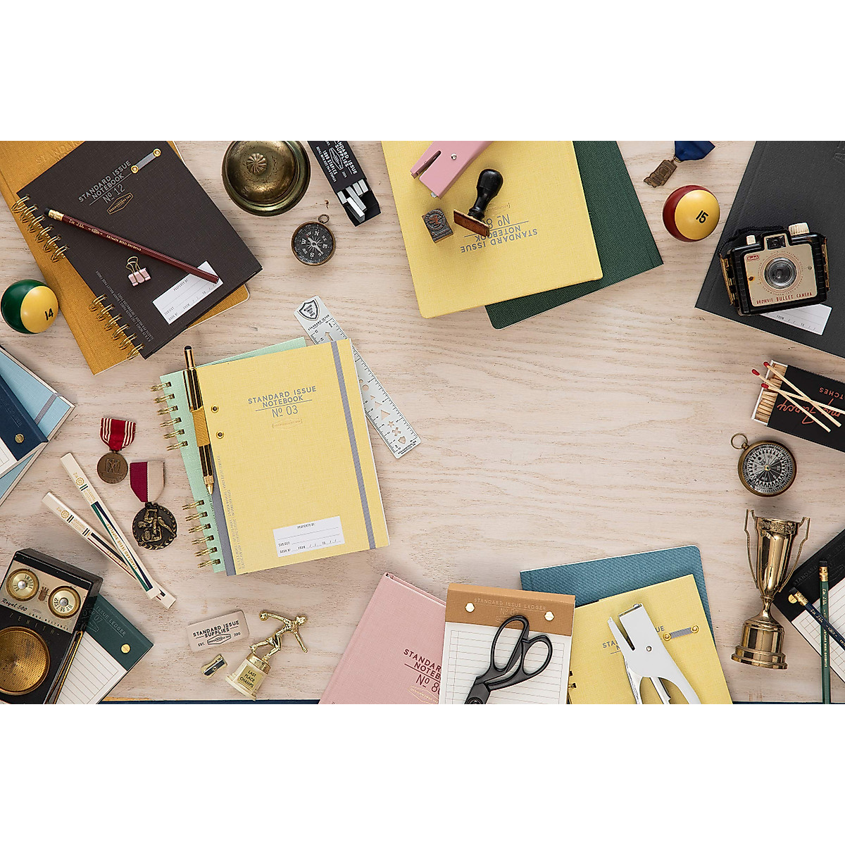 DesignWorks Ink Standard Issue Yellow Planner Notebook No. 3 Journal with Lined Pages, Elastic Closure, Pen Holder, and 3 Ribbon Marker for Work, Writing, Journaling