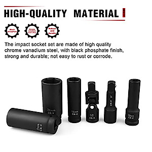 WETT 1/2-Inch Drive Deep Impact Socket Set, 20 Piece Metric Socket Set, 6 Point, Cr-V Steel, 10-24mm, Universal Joint, Adapter and Extension Bar