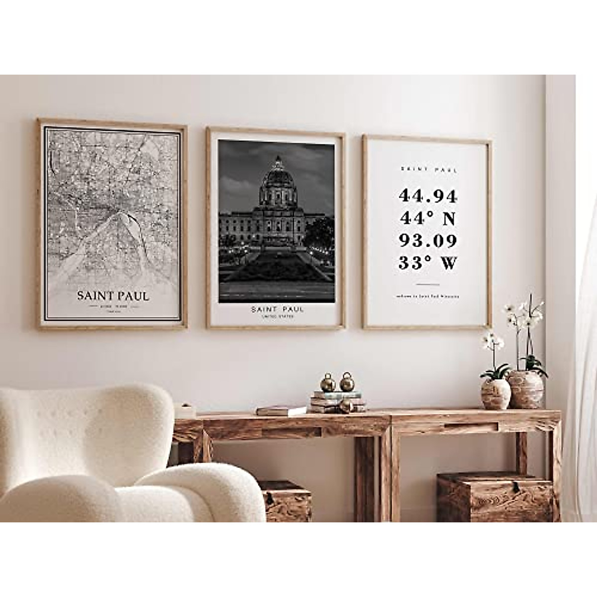 Dear Mapper Saint Paul United States View Abstract Road Modern Map Art Minimalist Painting Black and White Canvas Line Art Print Poster Art Line Paintings Home Decor (Set of 3 Unframed) (12x16inch)