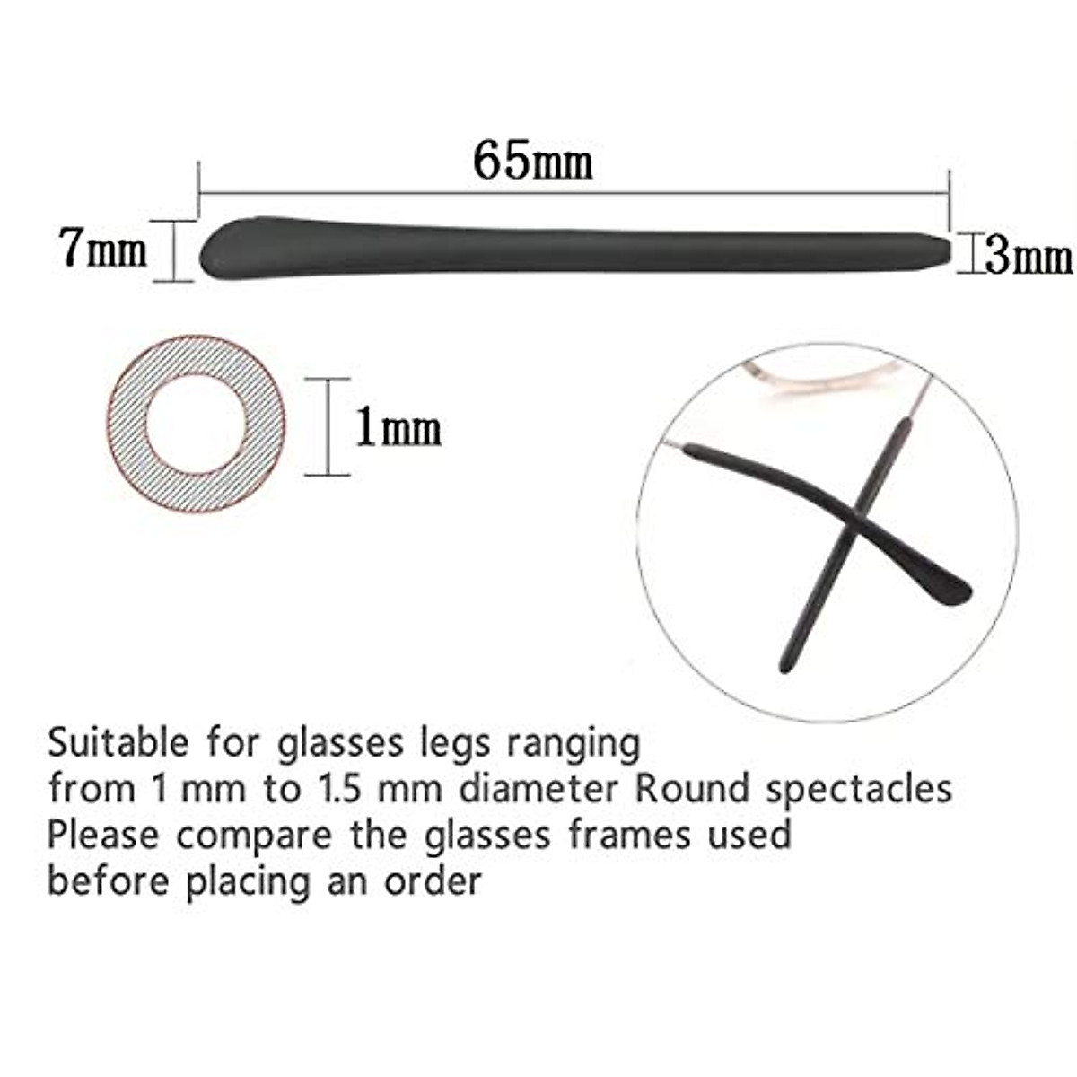 HengKe 5 Pairs Colorful Anti-Slip Silicone Eyeglass End Tips Glasses Ear Hooks Sport Eyeglass Strap Holder Temple Tips Spectacle Retainers, Anti-Slip Elastic Comfort Glasses Retainers, Black Clear