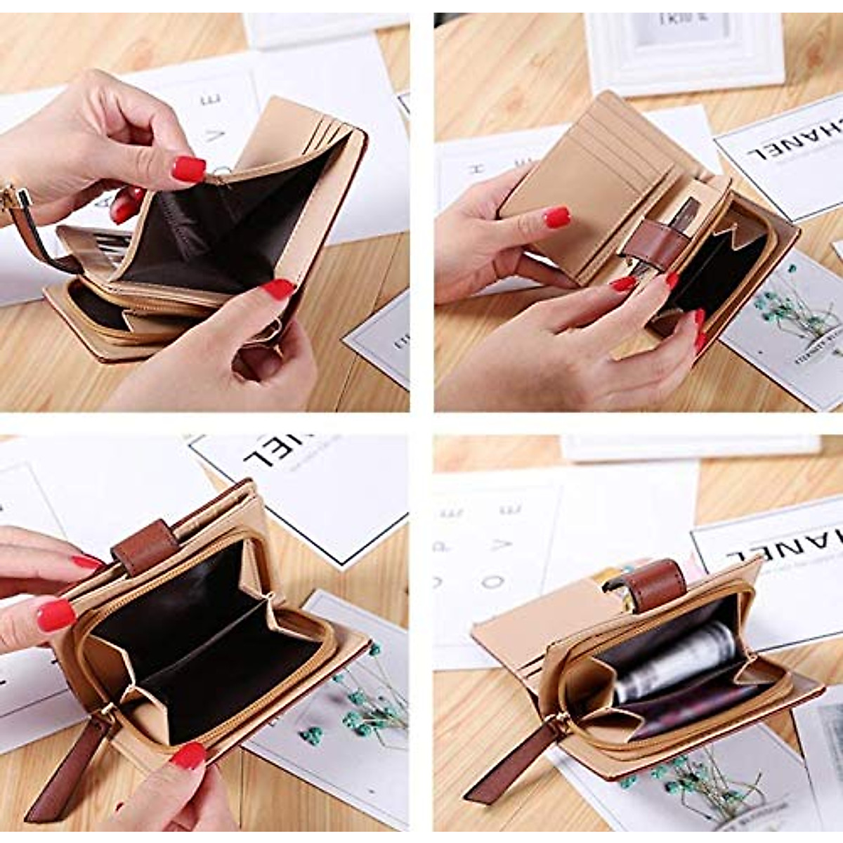 YaJaMa Women's Leaf Short Bifold Wallet Leather Credit Card Holder Case Clutch (Short Black)