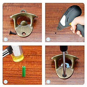 HARSKIYER 5pcs Bronze Retro Beer Bottle Opener Wall Mounted, Zinc Alloy Beer Bottle Opener Kit Bar Bottle Opener for Home Bar Party Kitchen with Mounting Screws