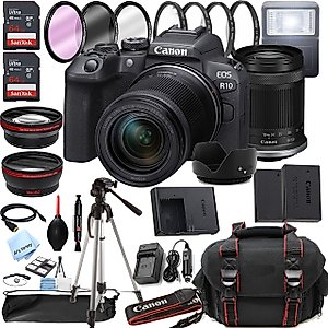 Canon EOS R10 Mirrorless Digital Camera with RF-S 18-150mm f/3.5-6.3 is STM Lens + 128GB Memory + Case + Tripod + Filters (38pc Bundle)