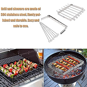 Barbecue Grill Rack and 6 Kebab Skewers, Stainless Steel Barbecue Rack BBQ Skewer Foldable BBQ Skewer Rack Set for Party Picnic