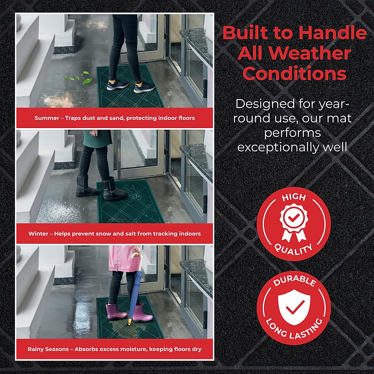 SlipToGrip Durable Door Mat - Green Plaid Design Entryway Rug - 42x35 inches, No-Slip and Washable - Indoor and Outdoor Use, Weatherproof - Ideal for Garage, Patio, and Front Entryway