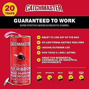 Catchmaster Fly Trap Bundle, Fly Bag 2-Pack & Fly Ribbon 20-Pack, Fruit Fly Traps for Indoors & Outdoors, for Garage, Backyard, Pool, Patio & Camping