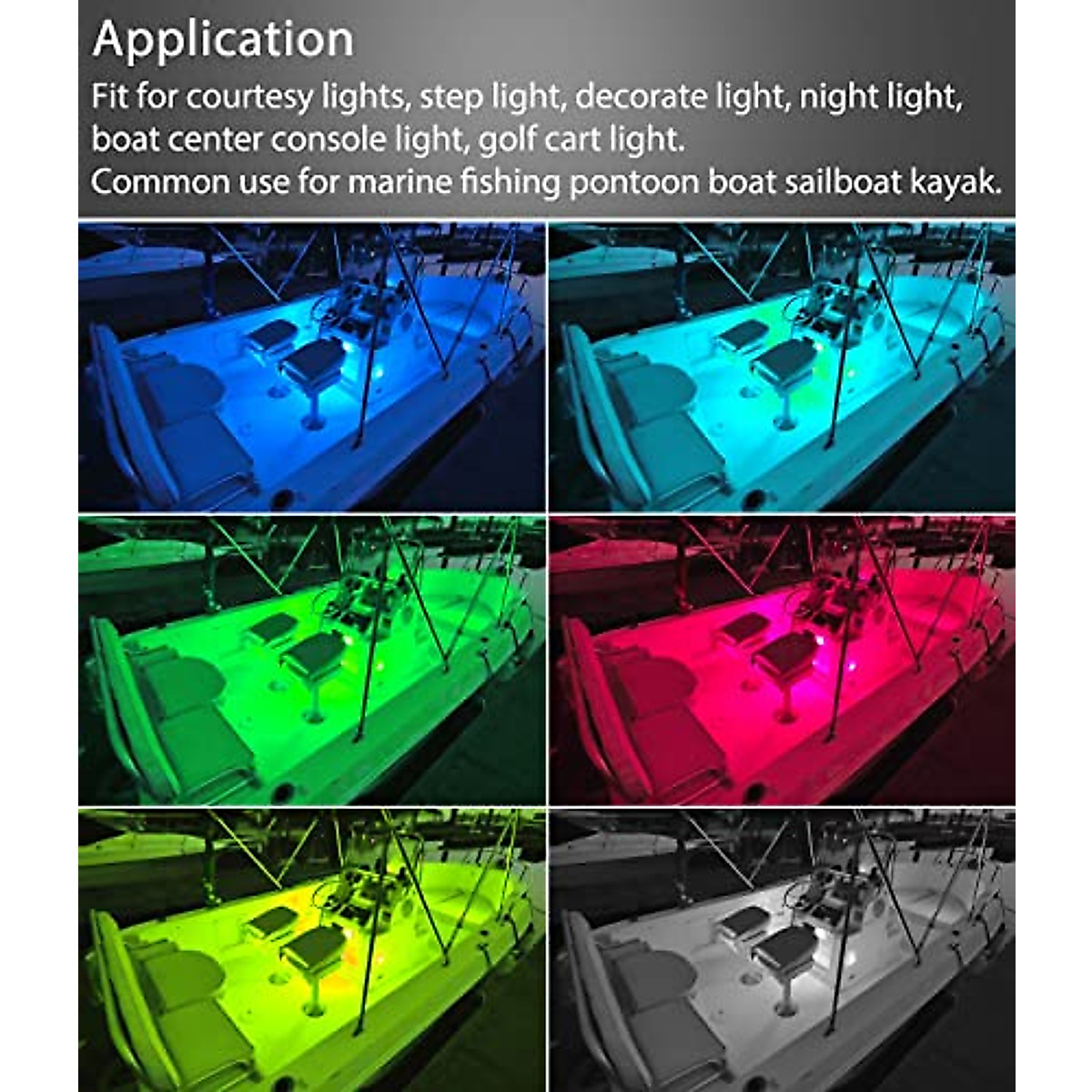 Shangyuan Boat Lights Wireless, Battery Powered Operated Marine Led Interior Light for Boat Deck Courtesy Light, for Fishing Pontoon Sailboat Kayak, Remote Control Multi Color Changing, RGB, 6PCS