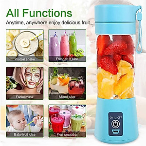 Portable Blender Smoothies Personal Blender Mini Shakes Juicer 380 ml Cup USB Rechargeable Cordless Shaker Bottle (Blue), 8x3 (Q2-6888)