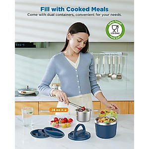 Hugmazing Electric Lunch Box Food Warmer - 105W Fast Heating Lunch Box with Dual 27-Ounce SS Containers - 110V Portable Food Heater for Travel, Office, & On-the-Go - Perfect for Men, Women, Adults