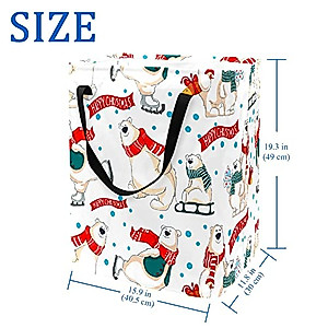 Laundry Baskets with Handles Foldable Christmas Polar Bears Print Storage Hamper for Adult Kids Teen Bedrooms Bathroom Dirty Clothes Sorter