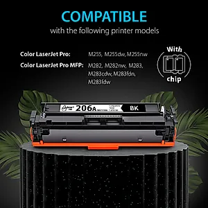 Smart Ink Compatible Toner Cartridge Replacement for HP 206A 206 A with Built-in Chip to use with MFP M283fdw M283cdw M255dw M255nw