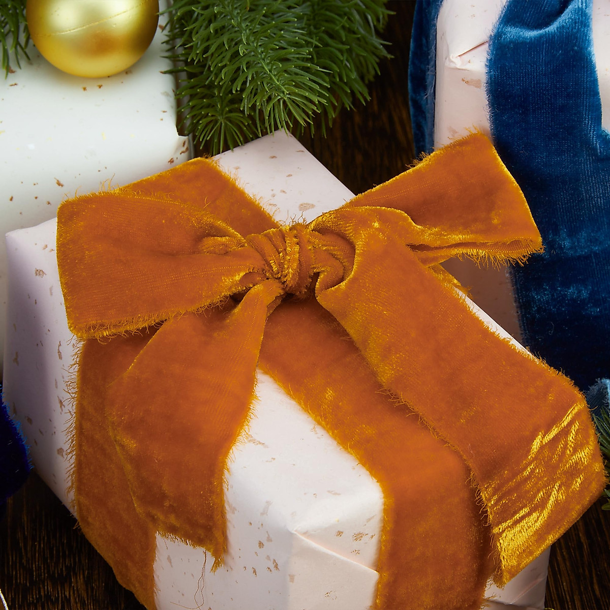 Keypan Orange Velvet Ribbon for 1-1/2 inch Wide Handmade Fringe Fabric Fall Terracotta Ribbons for Christmas Decorations, Baby Shower, Flower Bouquet Gift Wrapping