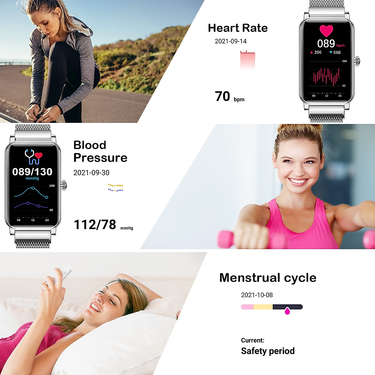 MBHB Exqusite Lady's Smart Watch, Health Monitor with Heart Rate Blood Pressure Sleep Monitor, HD Touch Screen Fitness Tracker for Women, Gold
