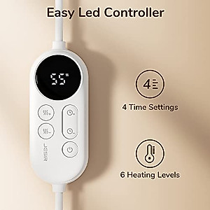 Jesir Heating Pad Electric, Carbon Fiber Tech, Pain Relief for Back, Neck, Shoulder, Cramps, Thick Flannel Fabric Powerful Heated Warmer with Safety, Memory Function, 6 Heat Settings, 12"x24", Blue