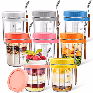 Zubebe 8 Pcs Overnight Oats Container 12 oz Glass Overnight Oats Jars with Lid and Spoon Oatmeal Container Storage Mason Jar for Overnight Oats Cup with Measurement Marks for Cereal Yogurt Food