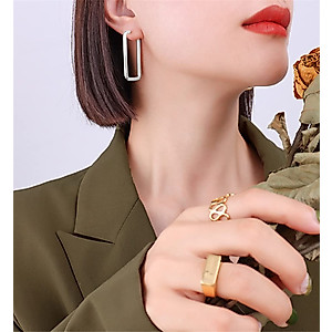 18K White Gold Plated Silver Big Rectangle Hoop Earrings for Women Stainless Steel Hypoallergenic for Sensitive Ears Large Geometric Huggie Hoops Dangle Drop Fashion Minimalist Jewelry 40mm