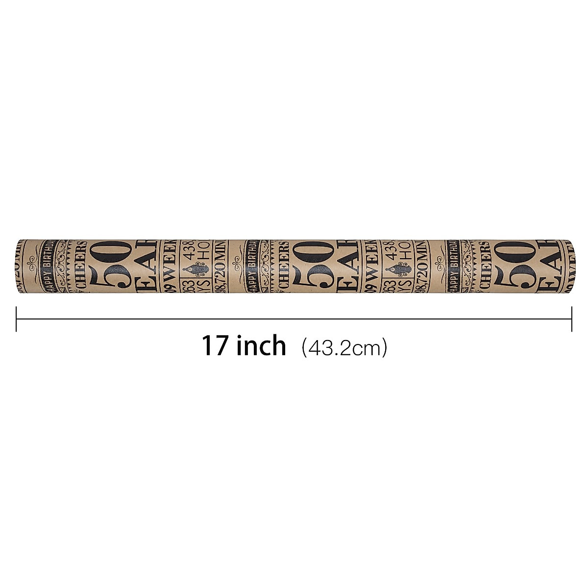 RUSPEPA Scented Kraft Wrapping Paper Roll - Mini Roll - Black 50 Years Design with Fragrance Great for Birthday, Party, Holiday - 17 inches x 16.4 feet - 50th Birthday