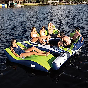 Aqua Inflatable Lake Float for Adults | Floating Island - Dock - Lake Raft with Docking Lounger, Navy/Lime/White