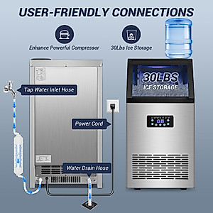Commercial Ice Maker Machine 120LBS/24H with 30LBS Storage Bin, 15" Wide Undercounter/Freestanding Ice Maker Machine for Home Bar Outdoor, 40PCS Ice Cubes Ice Machine, Self Cleaning