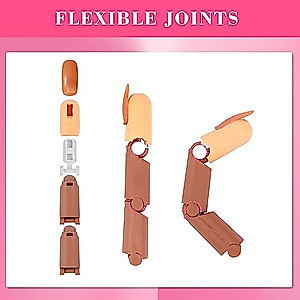 Nail Practice Finger for Acrylic Nails, 3PCS Adjustable Fake Mannequin Fingers with 1PC Acrylic Finger Base and 100PCS Brown Nail Tips, Movable Flexible Training Fake Finger Nail to Practice Nail Art