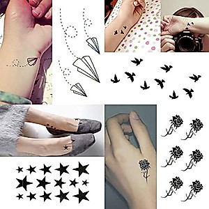 Oottati 30 Sheets Small Cute Temporary Tattoos Kit - Black Foot Print Camera Elephant Star Diamond Cross Bird Cat for Kids Women Men