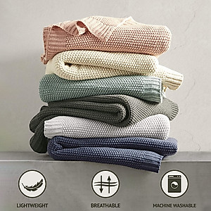 INK+IVY Bree Knit Throw Blanket for Bed, Sofa, and Couch, Lightweight, Breathable, Soft & Cozy Summer Blanket, Throw (50 in x 60 in), Aqua