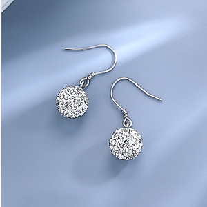 SLUYNZ 925 Sterling Silver Rhinestone Drop Earrings for Women Teens Shiny CZ Ball Dangle Earrings
