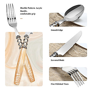 PUREAIN Laurel Silverware Set, 40 Pieces Flatware Set for 8, Vintage Cutlery Set with Champagne Acrylic Handle Including Fork Spoon and Knife, Dishwasher Safe