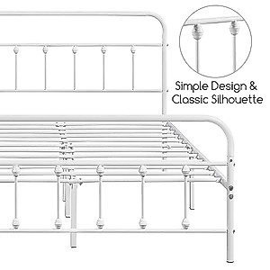 Topeakmart California King Size Victorian Style Metal Bed Frame with Headboard/Mattress Foundation/No Box Spring Needed/Under Bed Storage/Strong Slat Support White