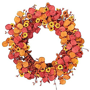 DIYFLORU Fall Wreaths for Front Door 22 inch Autumn Door Wreath Fall Eucalyptus Wreath with Daisy for Thanksgiving Harvest Festival Indoors Outside