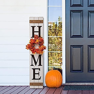 Glitzhome JK44369 Wooden Rustic Farmhouse Wall Hanging Porch Decor with 3 Changeable Floral Wreath, 42”H, Home Welcome Sign for Front Door, Rectangular, White