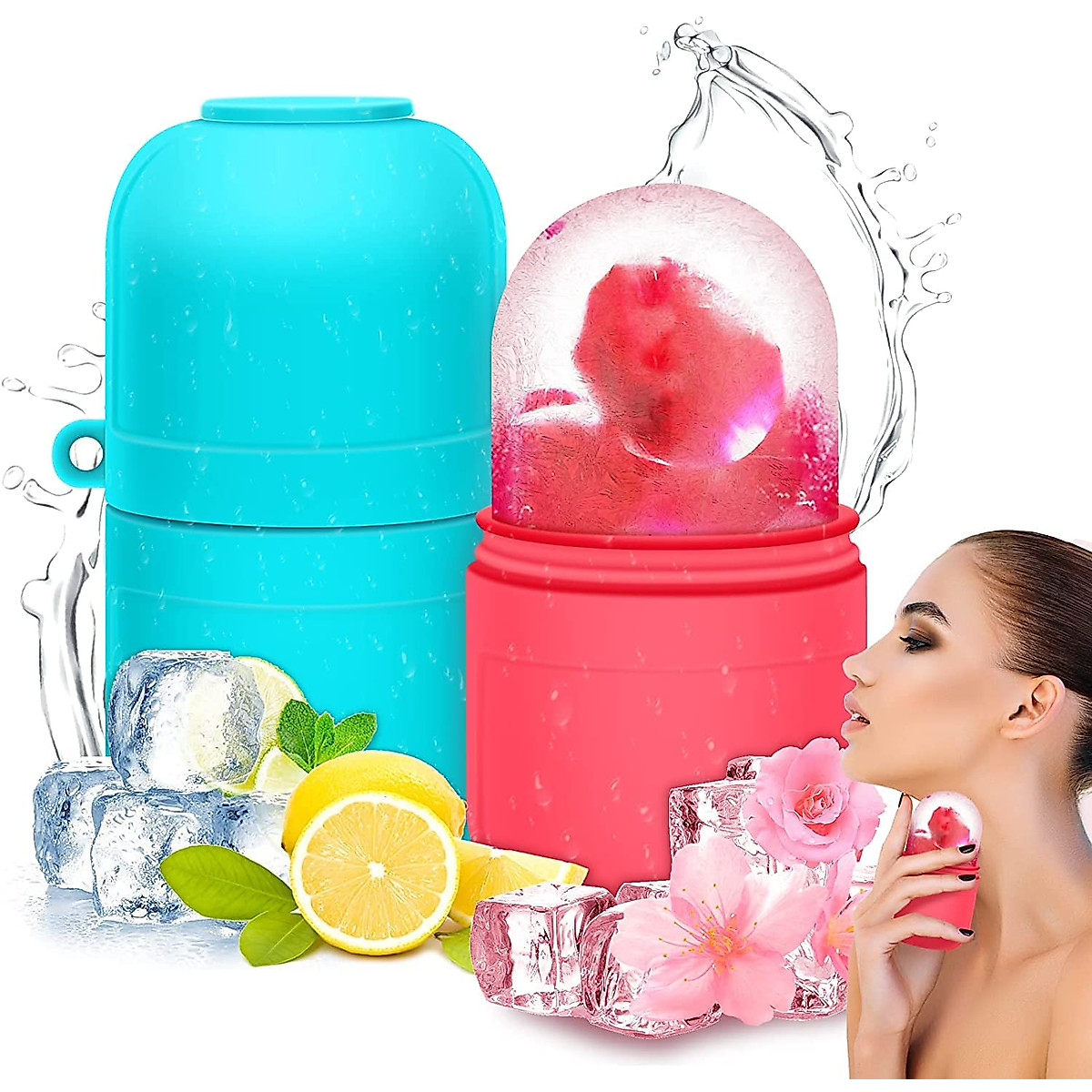 AURUZA 2PCS Ice Roller for Face and Eye, Ice Facial Roller Beauty Self Skin Care Tools Ice Holder Facial Cube Gua Sha Face Massage Ice Mold for Face Anti Wrinkle Tighten Skin Women Gifts…