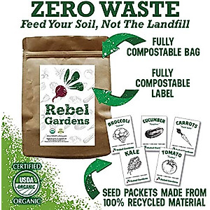 Kitchen Garden Seed Collection - Certified Organic Herb & Vegetable Seeds - 14 Varieties of Non-GMO, Heirloom, Home Garden Seeds for Planting - Basil, Tomato, Spinach, Cilantro, & More