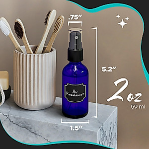 Nevlers 24PK Blue Glass Spray Bottles 2 Oz Set | Glass Spray Bottles w/Shrink Wrap, Labels & More | Small Spray Bottle For Use as Perfume Spray Bottle, Spray Bottle for Oil & Alcohol Spray Bottle