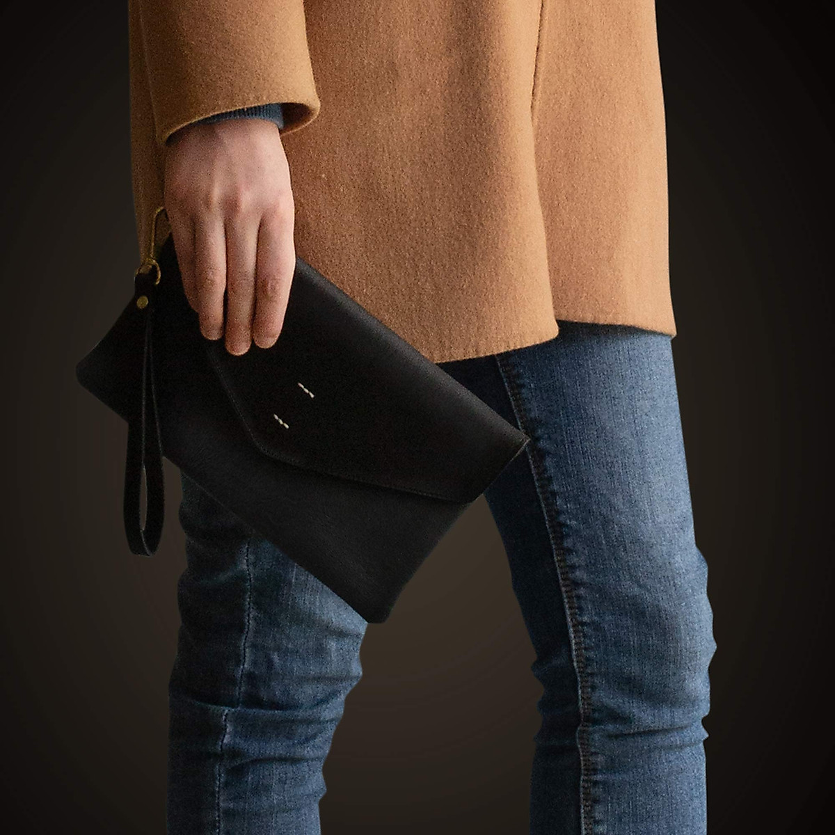 Ancicraft Wristlet for Women Leather Purse Wallet Envelope Clutch Handbags Black