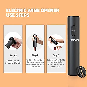 AREYCVKElectric Wine Bottle Openers, Wine Electric Opener,Wine opener battery operated with Foil Cutter wine Stoppers to Best Gift for friends (Black- Wine Bottle Openers)