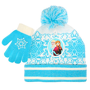 Disney Frozen Girls and Toddler Beanie Hat and Toddler Snow Gloves, Elsa and Anna Kids Toddler Winter Hat with Snow Gloves