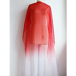 30D Chiffon Fabric for Dress Gradient Chiffon mateiral 2 Tone Shade Chiffon Fabric Dancing Clothing Wedding Sewing Material (Red and White, 5 Meters)