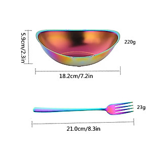 JYJFGSFA Rainbow Metal Salad Bowl and Fork Set, Reusable 304 Stainless Steel Large Serving Snack Bowl Sets for Pasta, Cereal, Popcorn, Snack, Easy To Clean and Dishwasher Safe