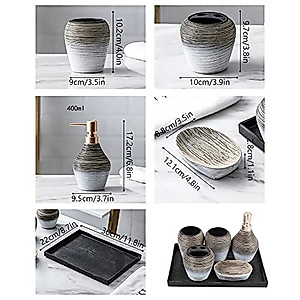 5 Piece Textured Ceramic Bathroom Accessory Set Includes Soap Dish, Lotion Dispenser, Toothbrush Holder and Gargle Cup +Tray Set 5Pcs Bathroom Accessories