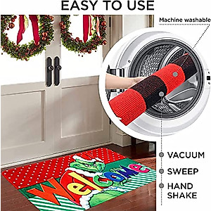 EVECLIOO Christmas Door Mat, Green Cartoon Character Car Kitchen Rug Decor of Winter Holiday Party Home Decorations Non-Slip, Washable, Stain and Resistant Fade, Welcome