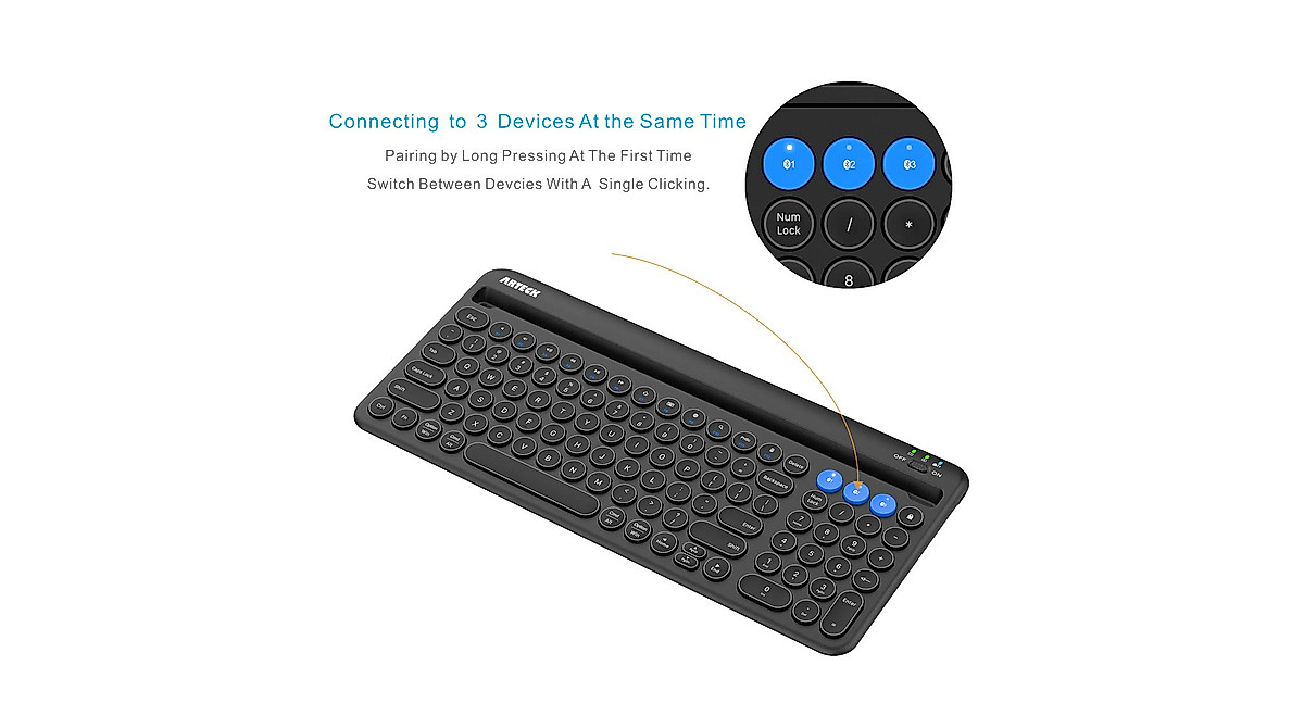 Arteck Wireless Bluetooth Keyboard - Switch Between 3 Devices