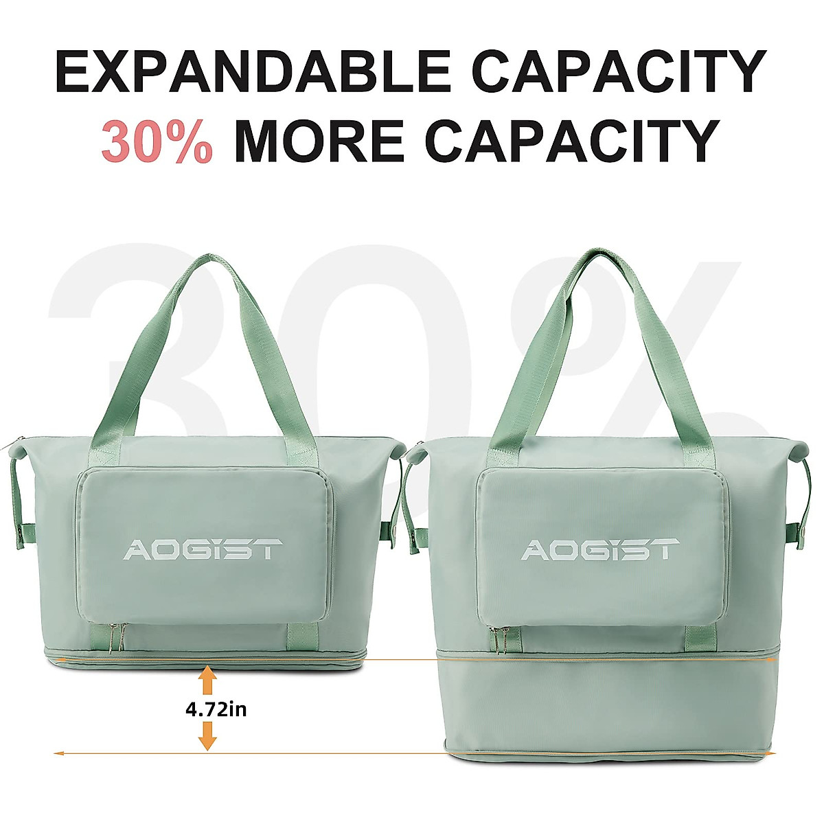 Weekender Bag for Women, Heavy Duty Travel Tote Bag Sports Gym Bag Foldable Carry On Bag Large Overnight Bag with Wet Pocket Hospital Bag for Labor and Delivery - Green