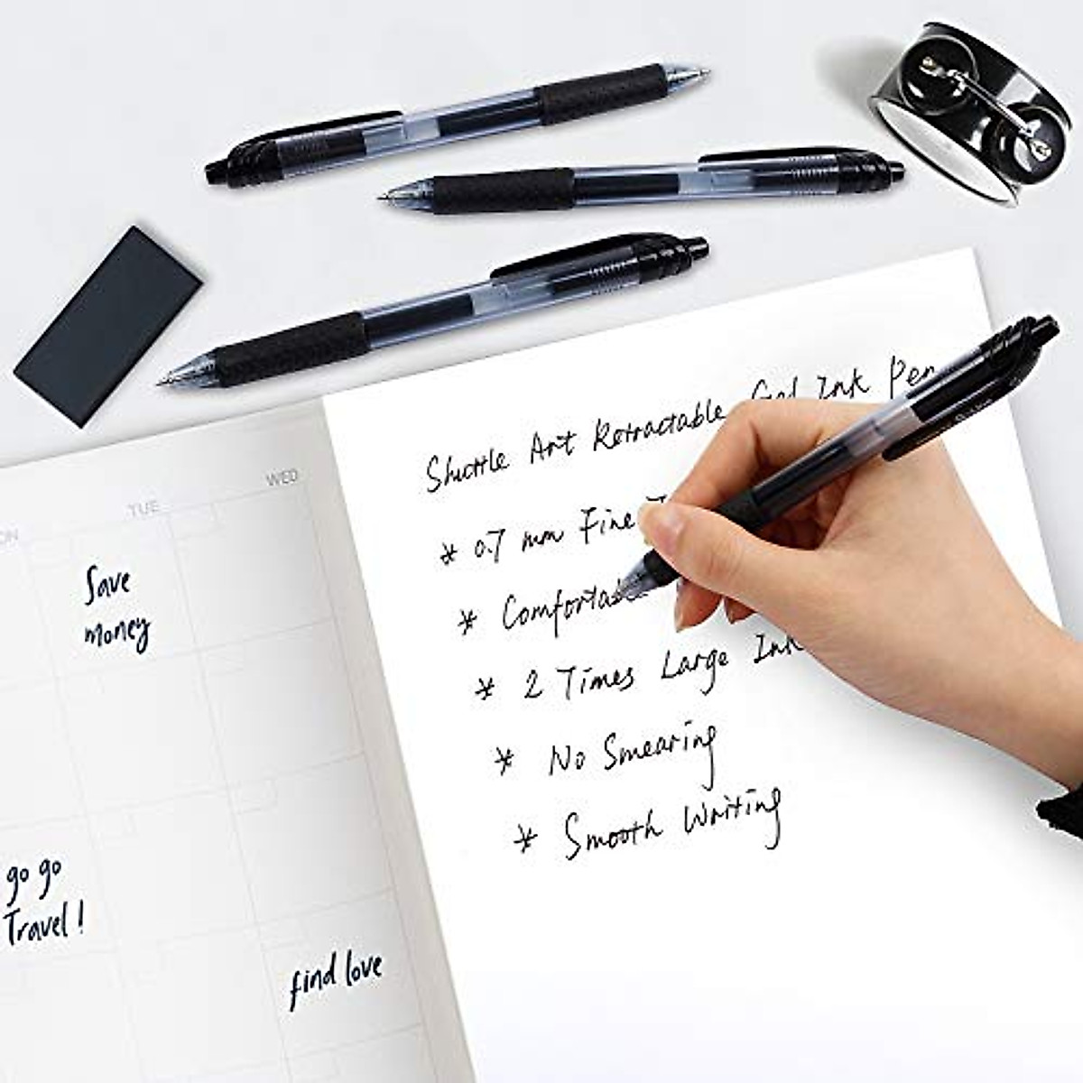 Black Gel Pens 46 Pack (20 Pens + 26 Refills) - Smooth Writing