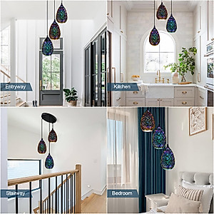 Pendant Lights for Kitchen Island, Glass Modern Hanging Ceiling Light Fixtures Dining Table Bathroom Bedroom Sink Bar, 3-Light Pendant Kitchen Lighting with Colored Shade 6 inch Diam