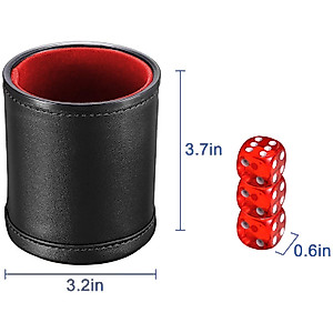 6 Pieces Dice Cup PU Leather Felt Lining Quiet Shaker with 30 Dices Compatible with Craps Backgammon Game (Black)