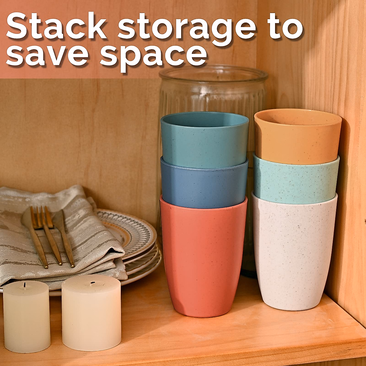 CRETVIS 11OZ Unbreakable Wheat Straw Cup, 6 Pcs Reusable Dishwasher Safe Drinking Cups, Stackable Coffee Tea, Juice Cup, Tumbler Water Mugs for Kitchen Parties, Travel Picnics and Weddings